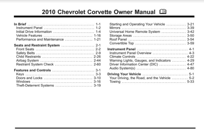 2010 Corvette Owners User Manual | | CorvSport.com