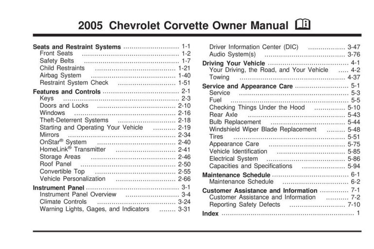 2005 Corvette Owners Manual